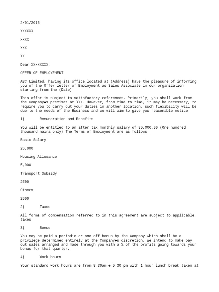 Offer Letter | PDF | Working Time | Employment
