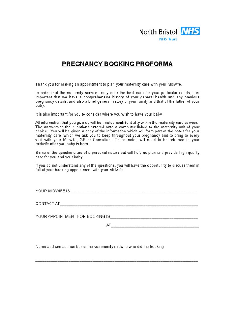 Antenatal Booking Proforma | PDF | Midwife | Pregnancy