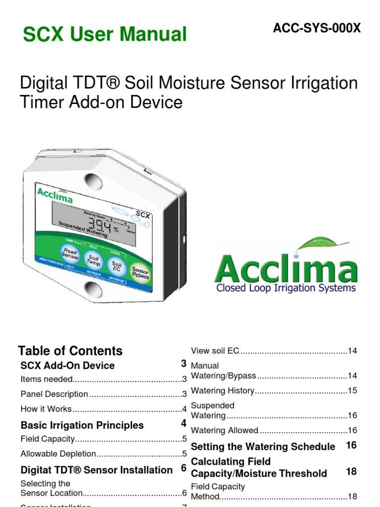 Acclima SCX User Man | PDF | Irrigation | Soil