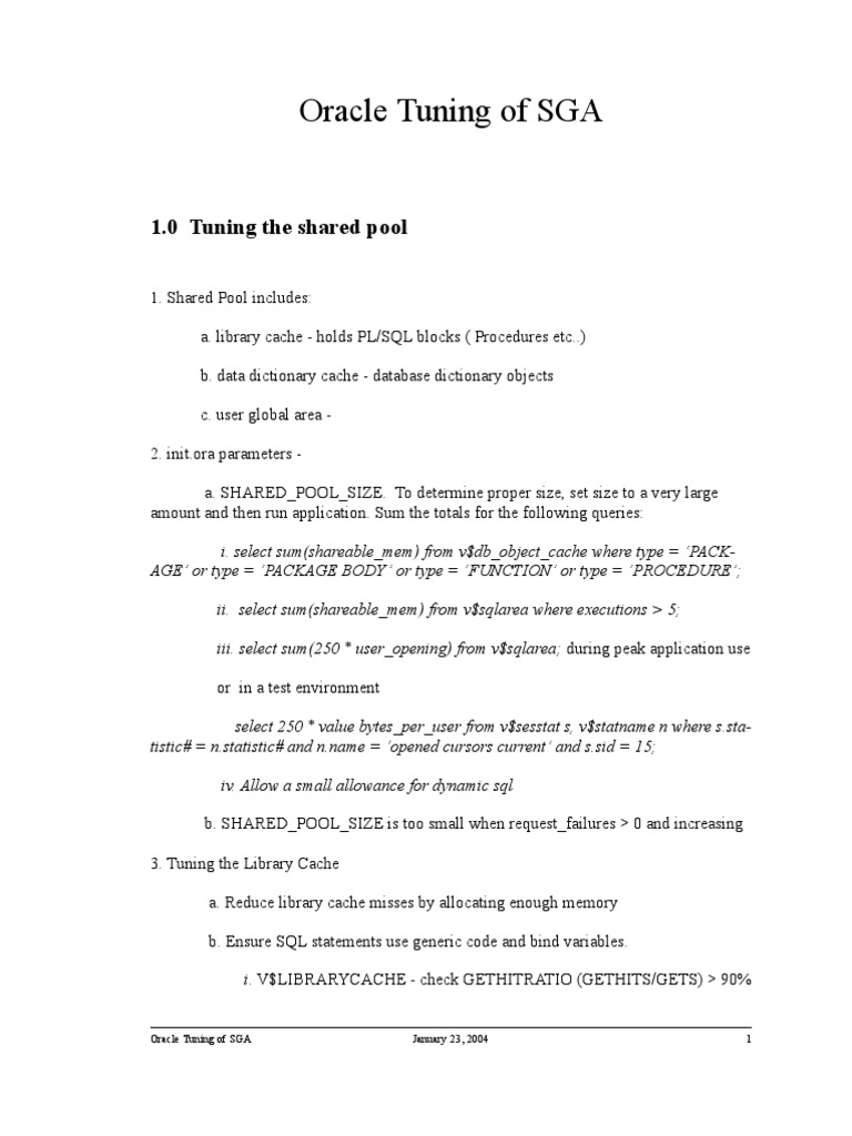 Tuning SGA | PDF | Oracle Database | Pl/Sql