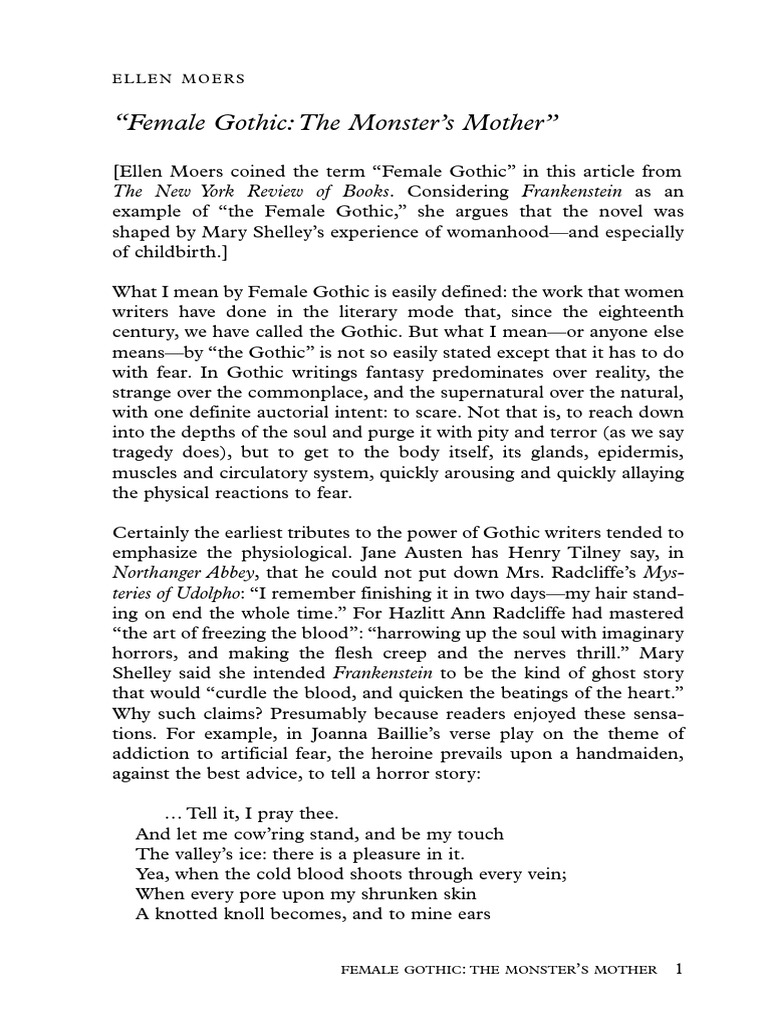 Female Gothic: Shelley’s Monster Mother | PDF | Mary Shelley | Frankenstein