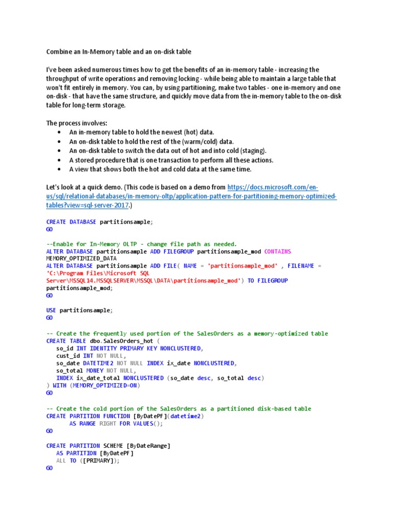 Combine In-Memory Table and On-Disk Table | PDF | Microsoft Sql Server ...