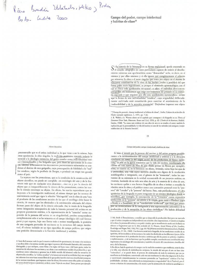Bourdieu, Pierre, - Campo Del Poder, Campo Intelectual y Habitus de ...