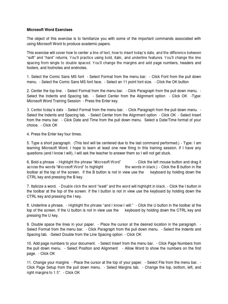 Microsoft Word Exercises | Download Free PDF | Microsoft Word | Paragraph