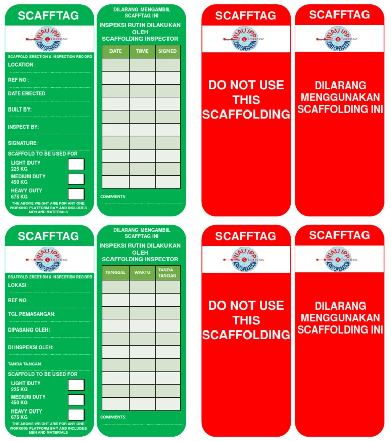 Scaffold Erection and Inspection Record Document Written in Indonesian ...