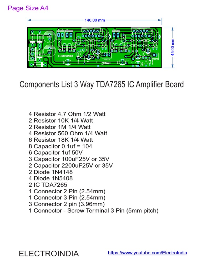 ELECTROINDIA - 3 Channel Audio Amplifier Board With TDA7265 IC PDF | PDF
