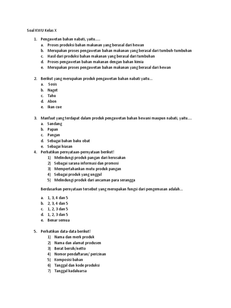 Soal KWU Kelas X | PDF