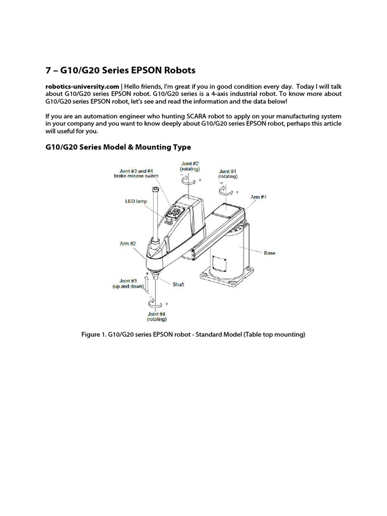 Overview of Epson G10/G20 Robots | PDF | Robot | Robotics