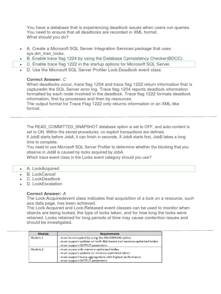 You Have A Database That Is Experiencing Deadlock Issues When Users Run Queries Pdf 6234