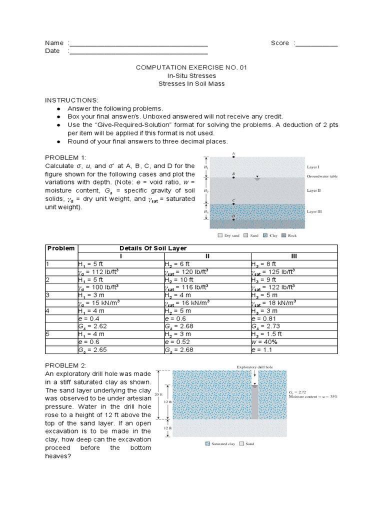 Computation Exercise No. 1: Geotech | PDF | Solid Mechanics | Building Engineering