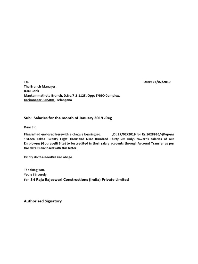Bank Covering Letter dt27.02.2019 - ICICI | PDF
