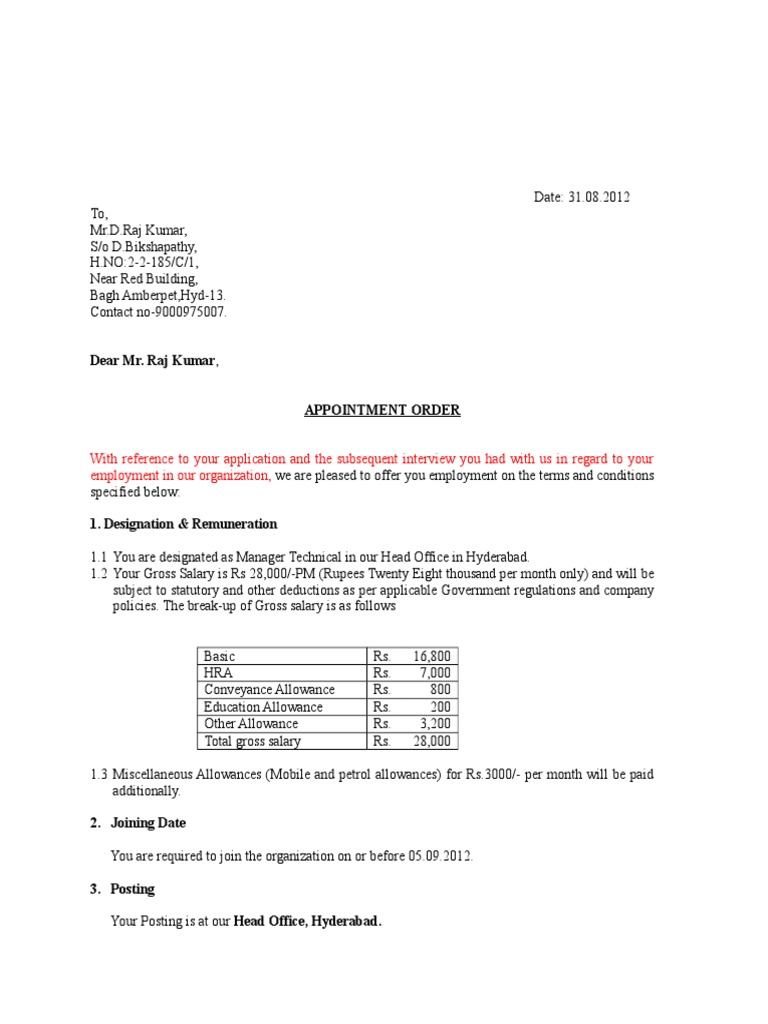 Appointment Orders | PDF | Confidentiality | Employment