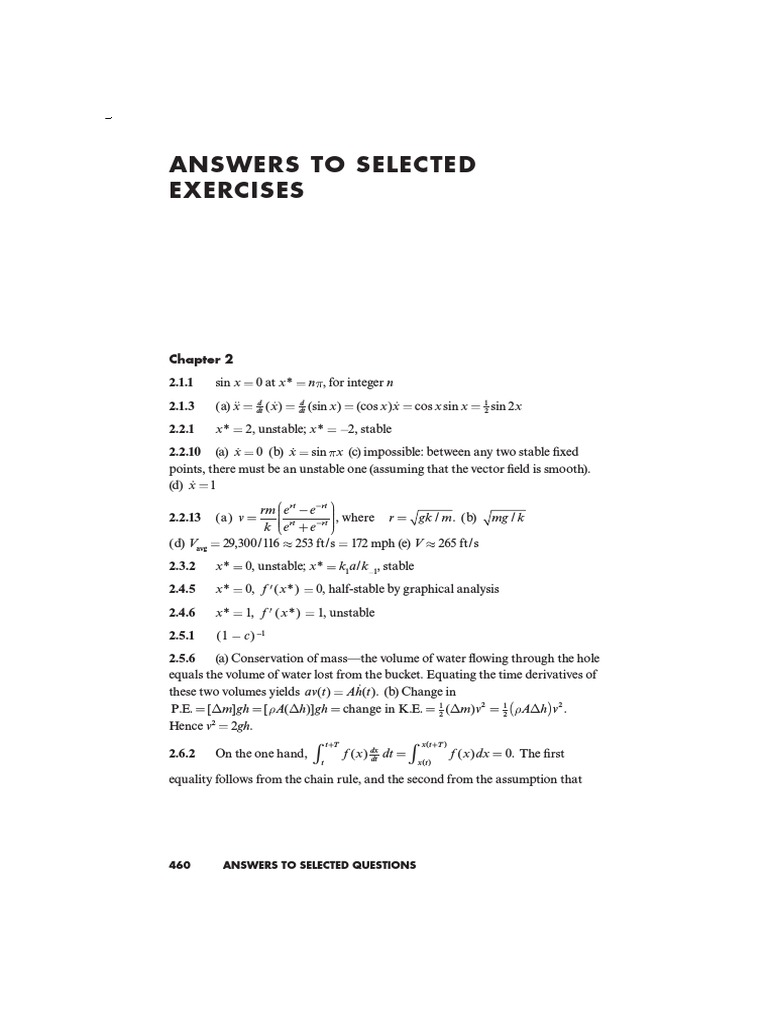 Answers To Selected Exercise Problems Strogatz | PDF | Physical Quantities | Space