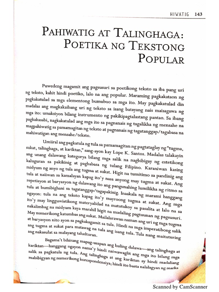 4.pahiwatig at Talinghaga Poetika NG Tekstong Popular | PDF