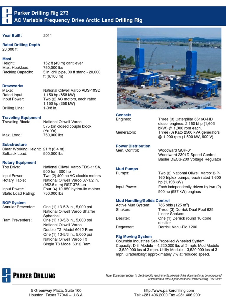 Parker Drilling Rig 273 | PDF | Horsepower | Drilling Rig