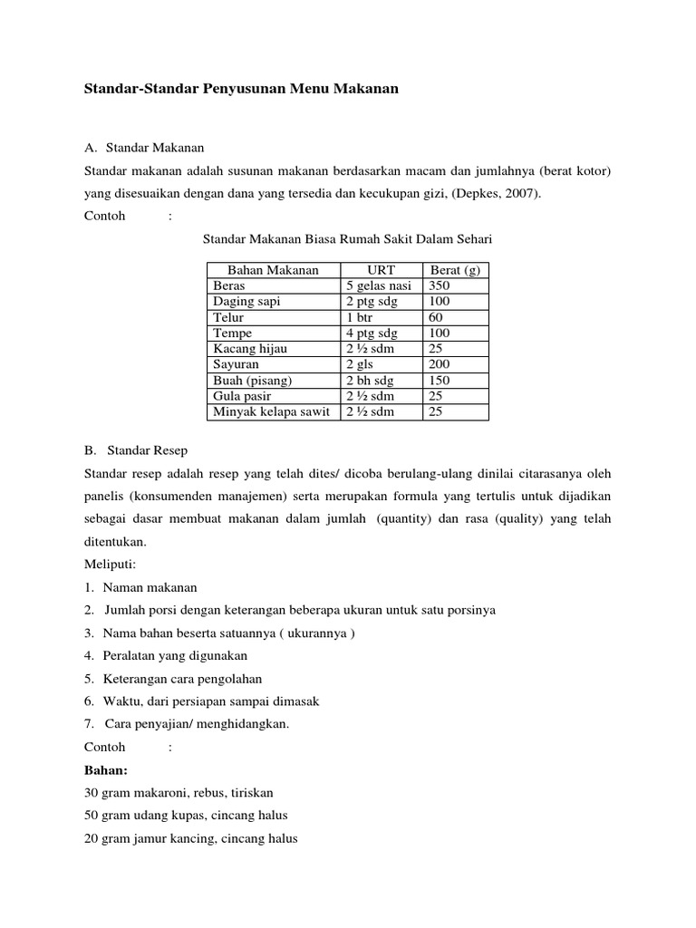 Standar Porsi dan Resep Makanan | PDF | Memasak, Makanan, & Anggur ...
