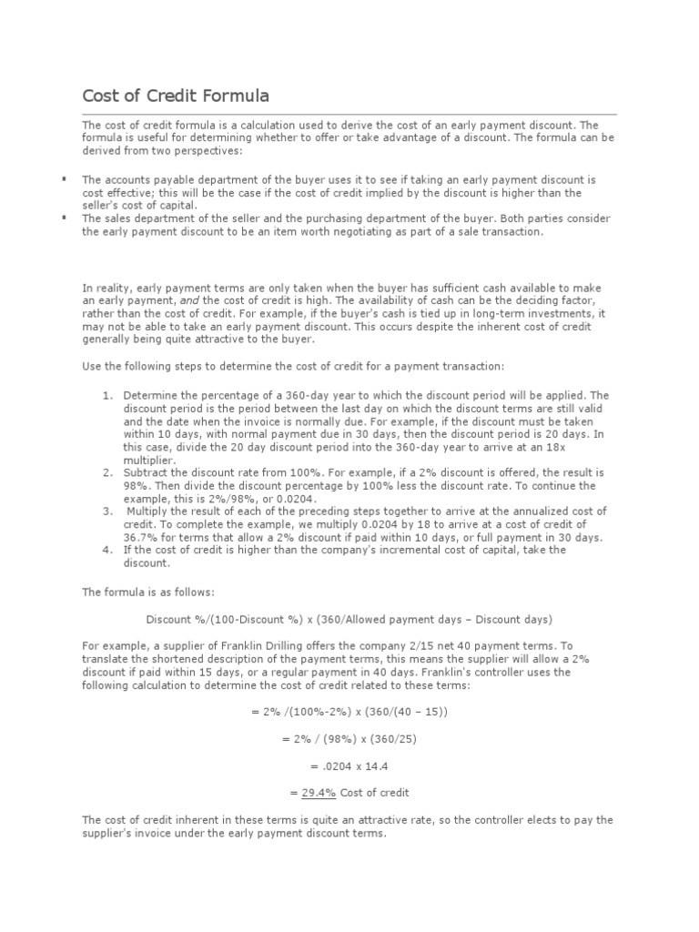 Cost of Credit Formula | PDF | Discounting | Cost Of Capital