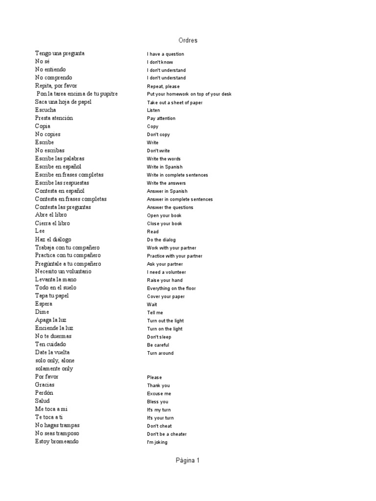 Frases Útiles para La Clase (Useful Expressions For The Classroom) | PDF