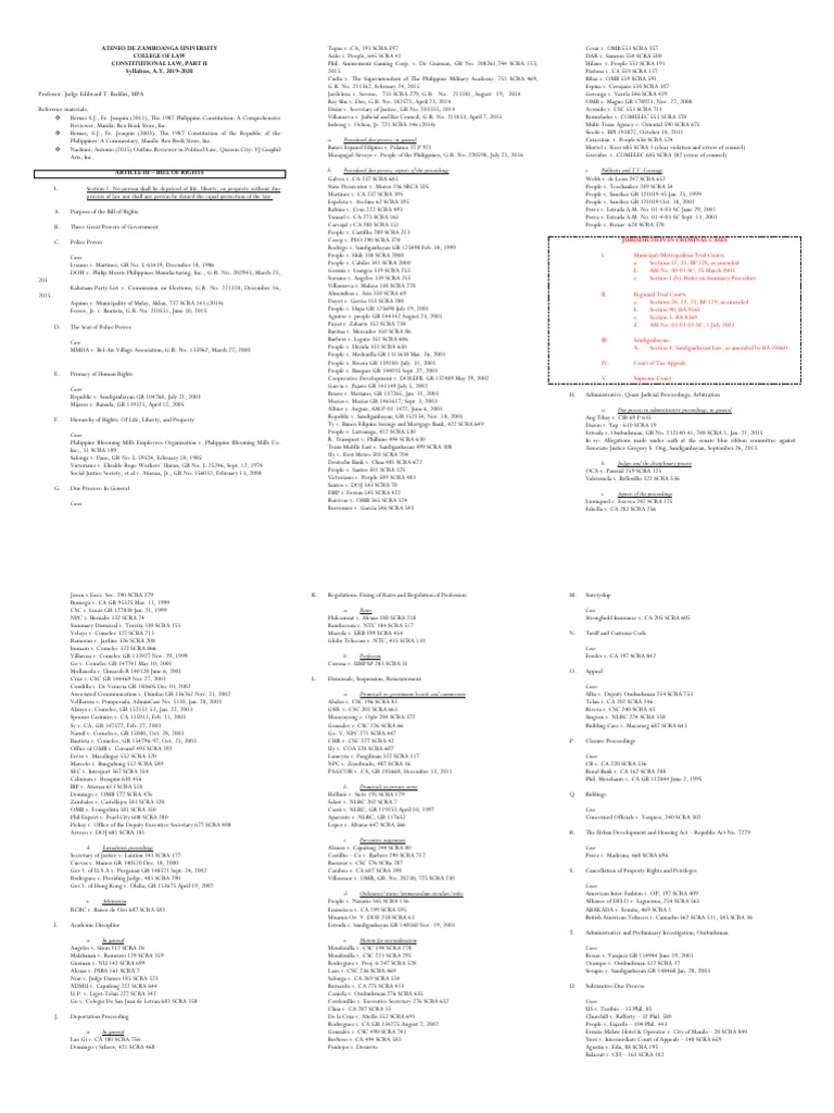 Consti 2 Syllabus | PDF | Search And Seizure | Search Warrant