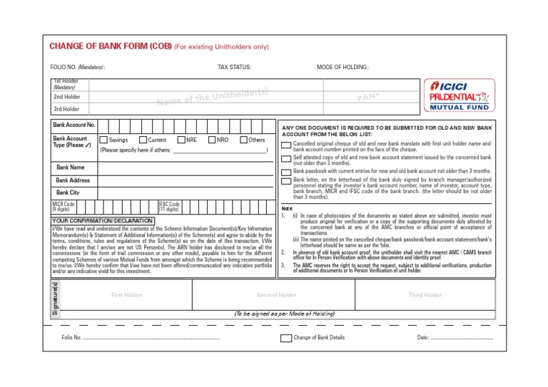 Change of Bank Form | PDF | Cheque | Banks