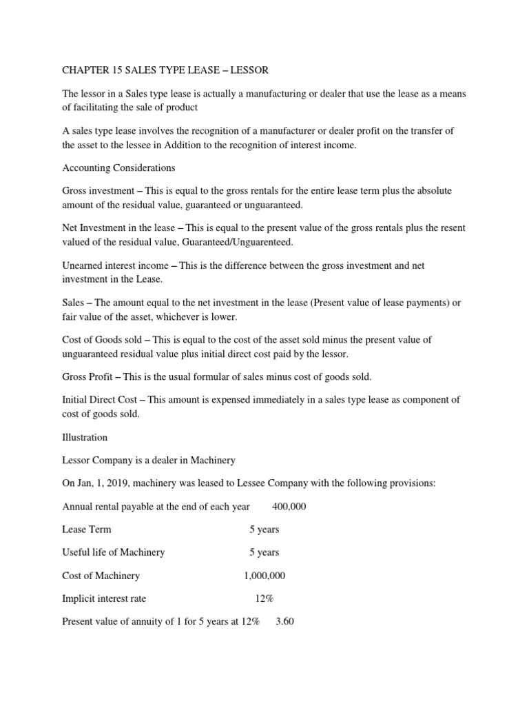 Chapter 15 Sales Type Lease | PDF | Lease | Present Value