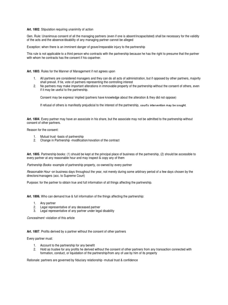 Article 1801 | PDF | Partnership | Fiduciary