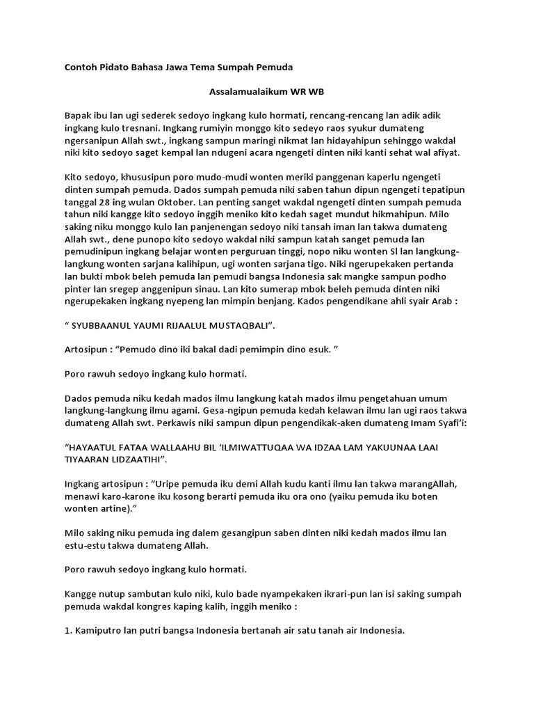 Contoh Pidato Bahasa Jawa Tema Sumpah Pemuda | PDF