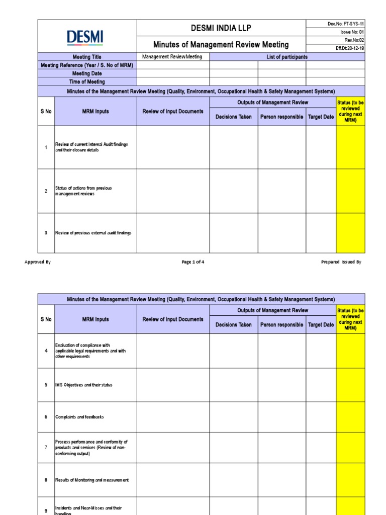 Management Review Meeting Minutes | PDF | Emergency Management | Safety