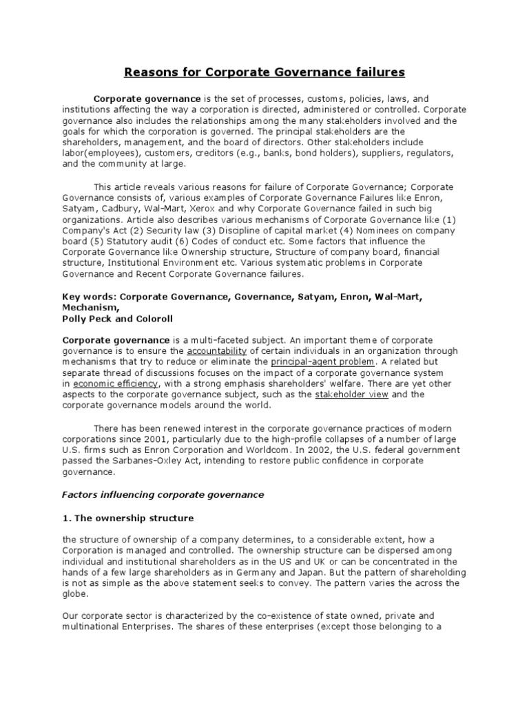 Failures of Corporate Governance | PDF | Corporate Governance | Governance