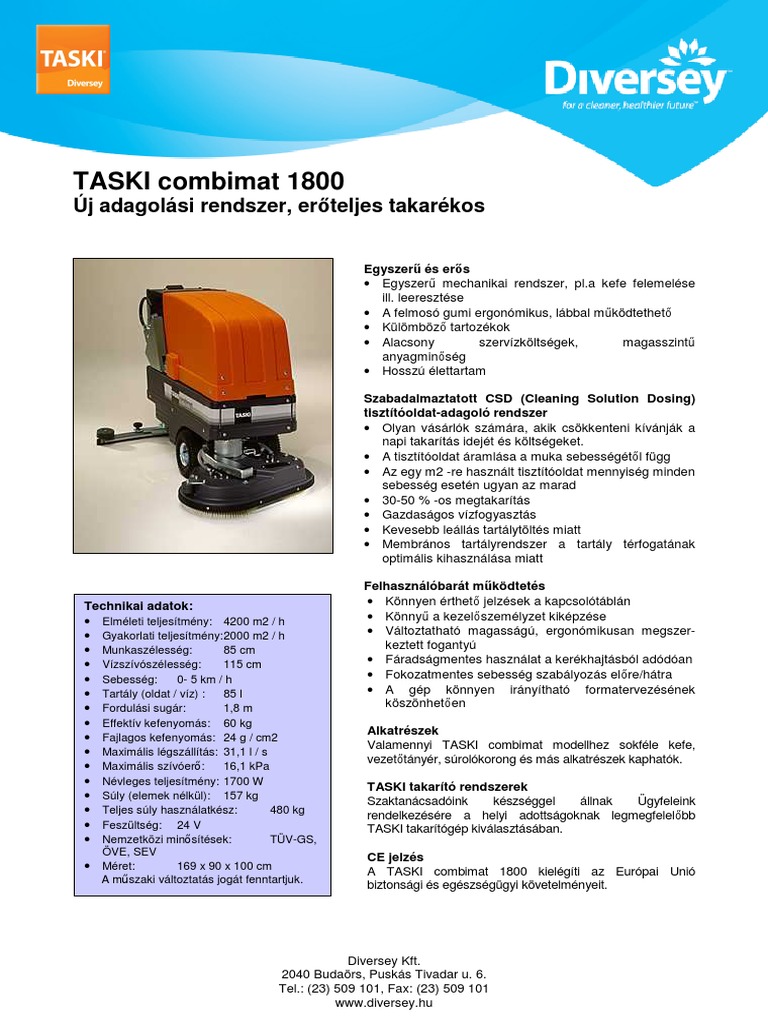 TASKI combimat 1800 especificaciones