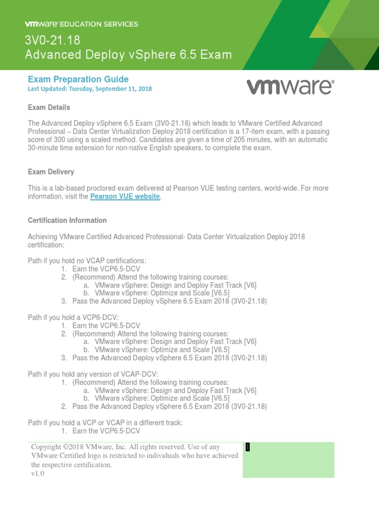 Vmware Vcap DCV 2018 Exam Prep Guide | PDF | V Mware | Certification