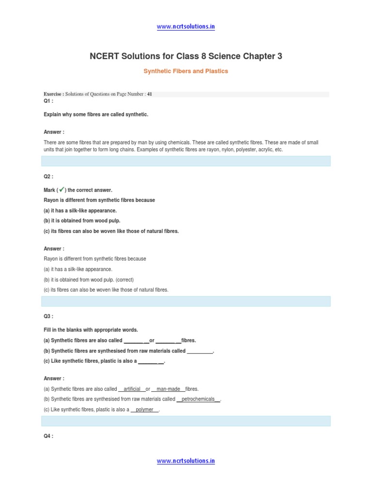 NCERT Solutions For Class 8 Science Chapter 3 | PDF | Fibers ...