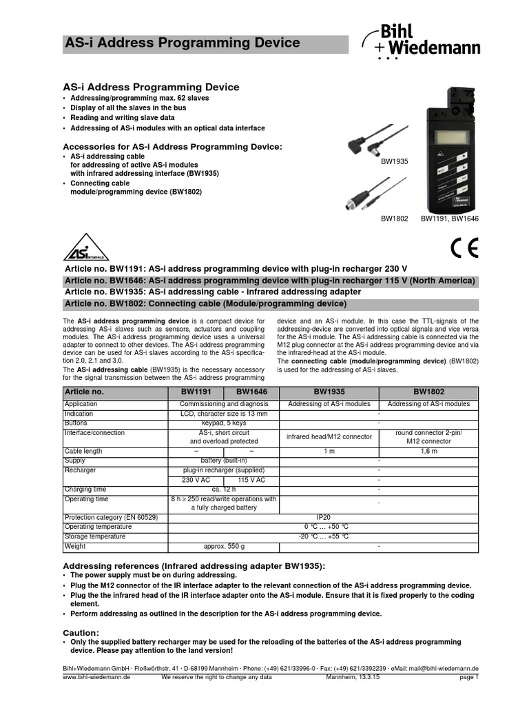 Bihl Wiedemann Addressing Programming Device | PDF | Electrical Connector | Electronics