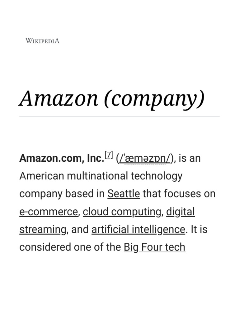 Amazon (Company) - Wikipedia PDF | PDF | Internet | Business