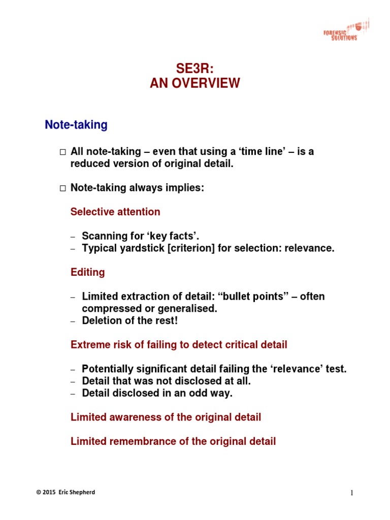 SE3R Overview 2015 | PDF | Memory | Mind