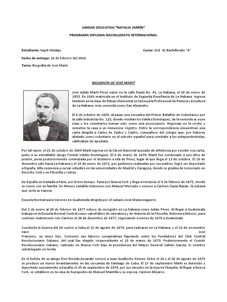 Biografia de Jose Marti | PDF | Cuba | Agitación