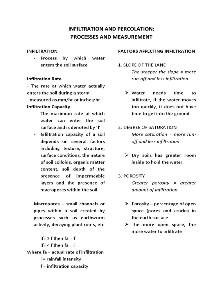 Infiltration and Percolation | PDF | Surface Runoff | Soil