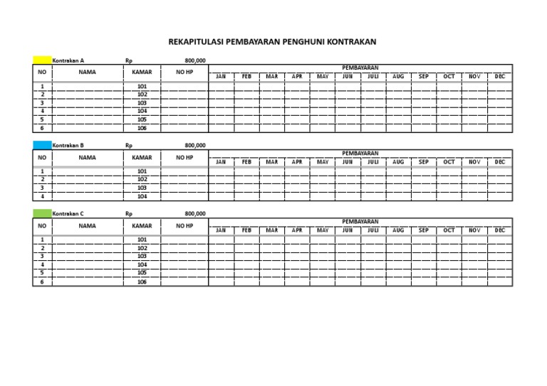 Contoh Tabel Rekapitulasi Pembayaran Kost | PDF