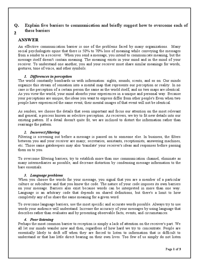 Overcoming 5 Communication Barriers | PDF | Communication | Perception