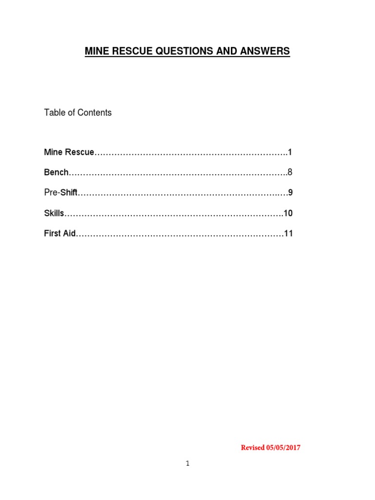 Mine Rescue Questions and Answers PDF | PDF | Cardiopulmonary ...
