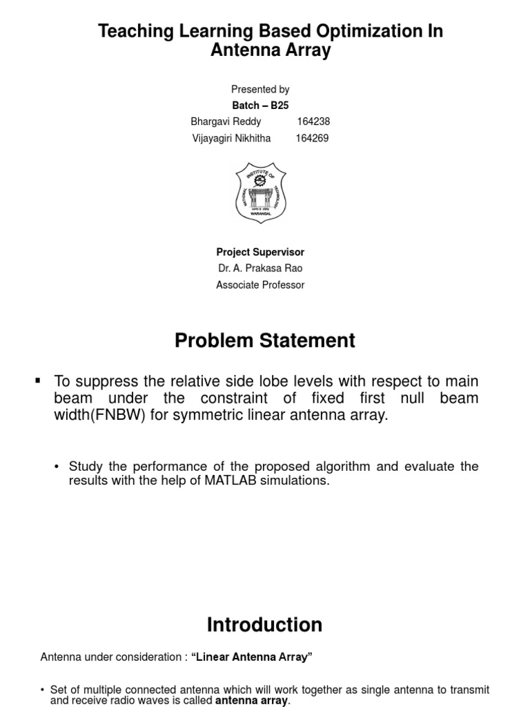 Teaching Learning Based Optimization In Antenna Array: Reducing Side ...