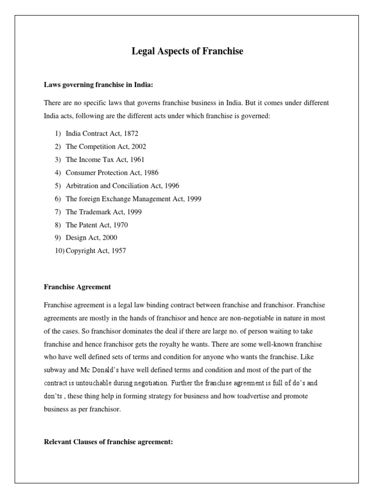 Legal Aspects of Franchise | PDF | Franchising | Royalty Payment