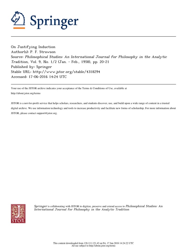 P. F. Strawson-On Justifying Induction | PDF | Inductive Reasoning ...