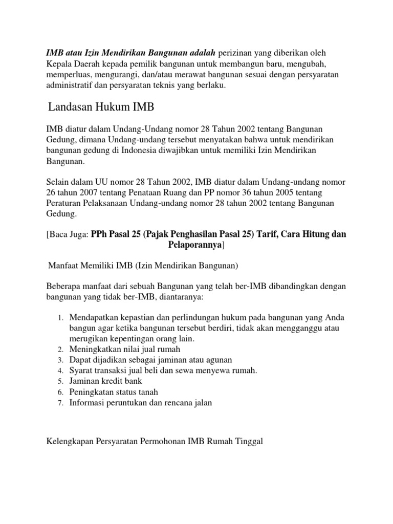 IMB Atau Izin Mendirikan Bangunan | PDF