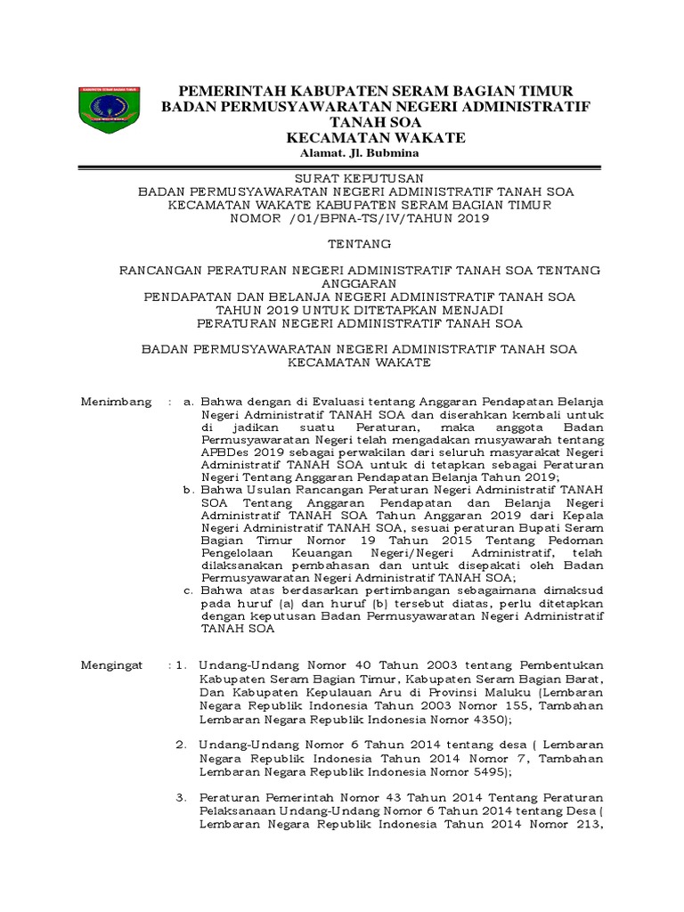 Contoh SK BPN Tentang APBDes | PDF