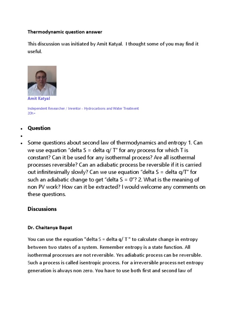 Thermodynamic Question Answer | PDF | Entropy | Second Law Of ...
