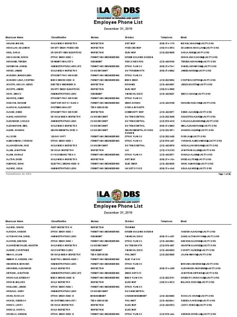 Ladbs Employee Phone List | PDF | Business | Nature