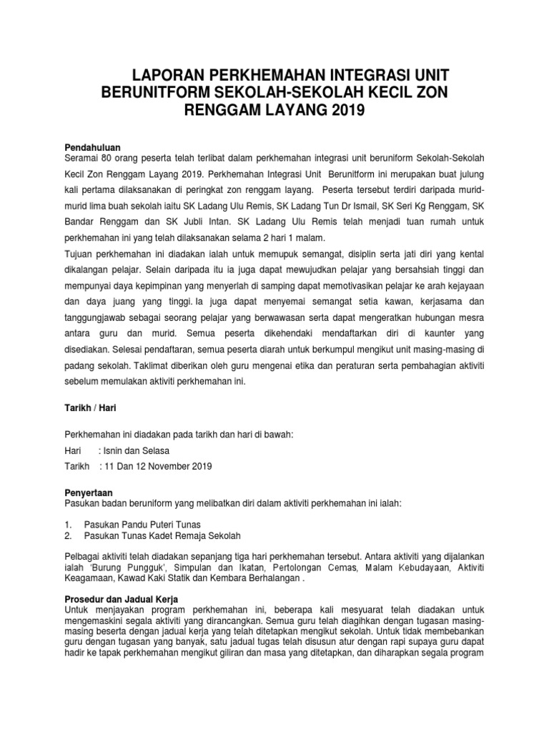 Laporan Perkhemahan Integrasi Unit Berunitform Sekolah | PDF
