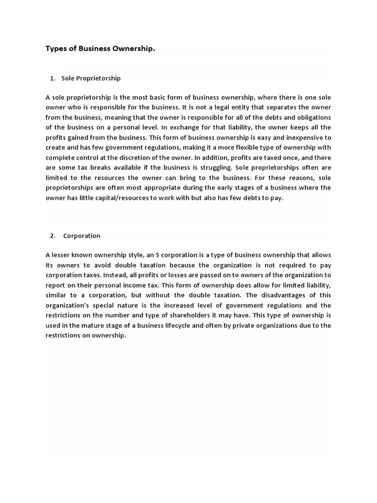 Types of Business Ownership | PDF | Partnership | Ownership