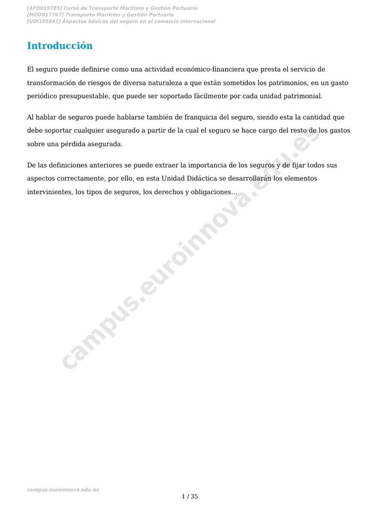Aspectos Básicos Del Seguro en El Comercio Internacional | PDF | Reaseguro | Póliza de seguros